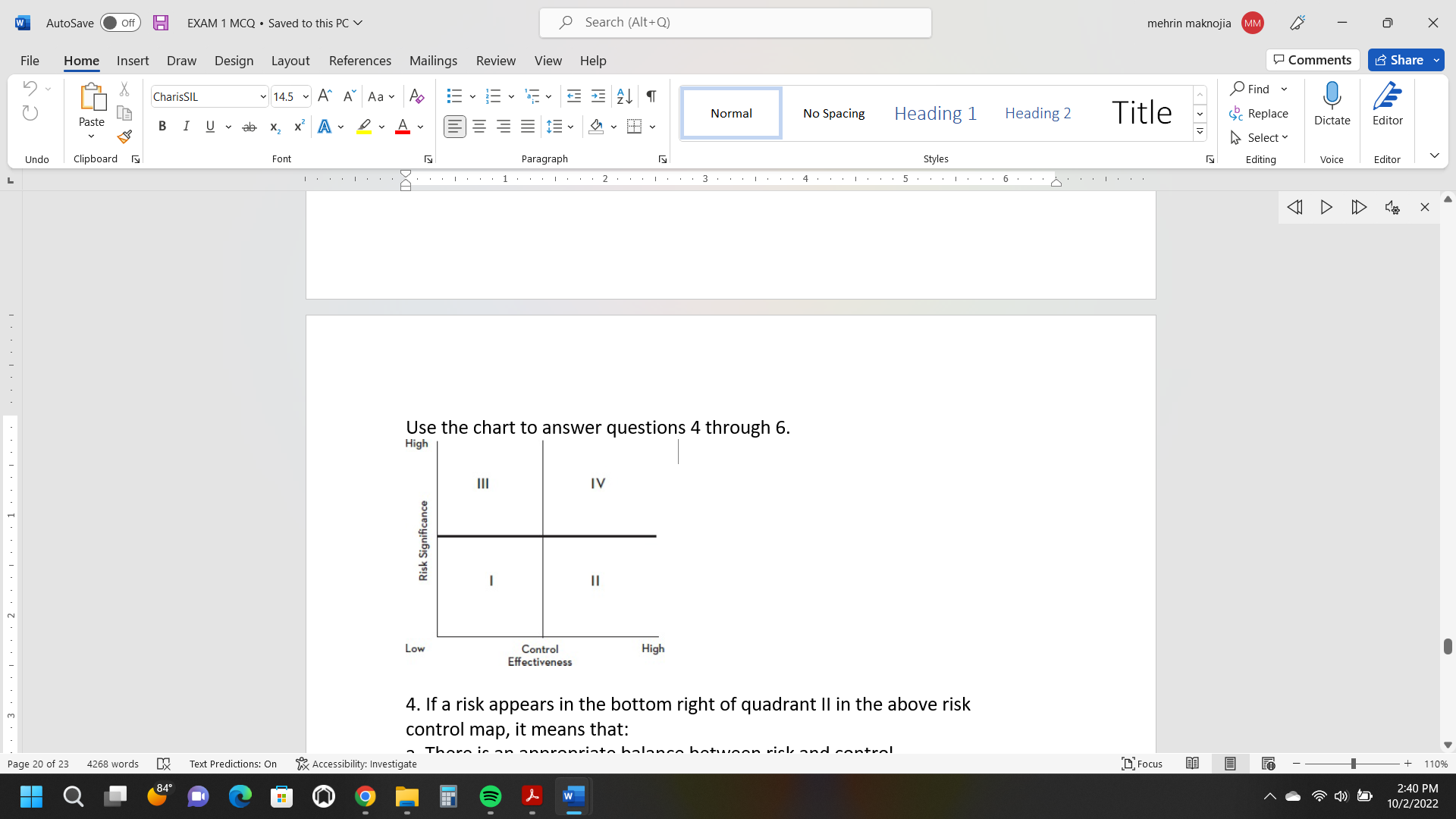 Solved CHAPTER 6 1. In assessing organizational risk in a | Chegg.com