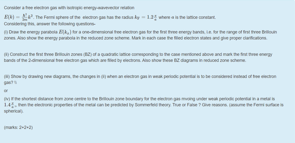 Solved 2m Consider a free electron gas with isotropic | Chegg.com