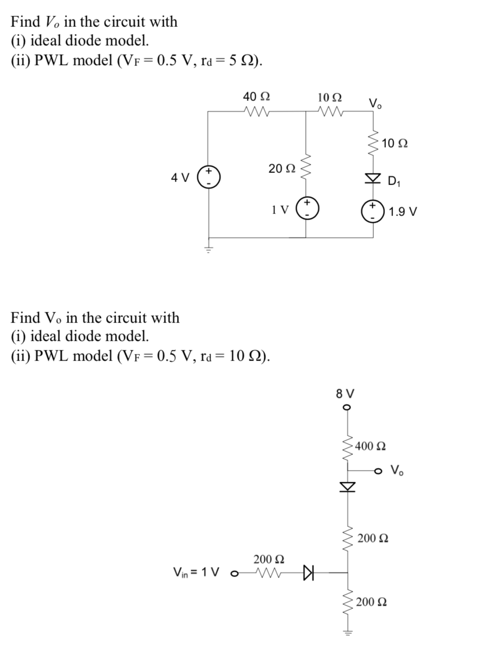 Solved Find V. in the circuit with (i) ideal diode model. | Chegg.com