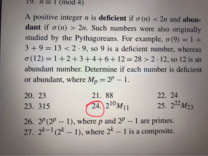 Solved y. ne I (mod 4) A positive integer n is deficient | Chegg.com