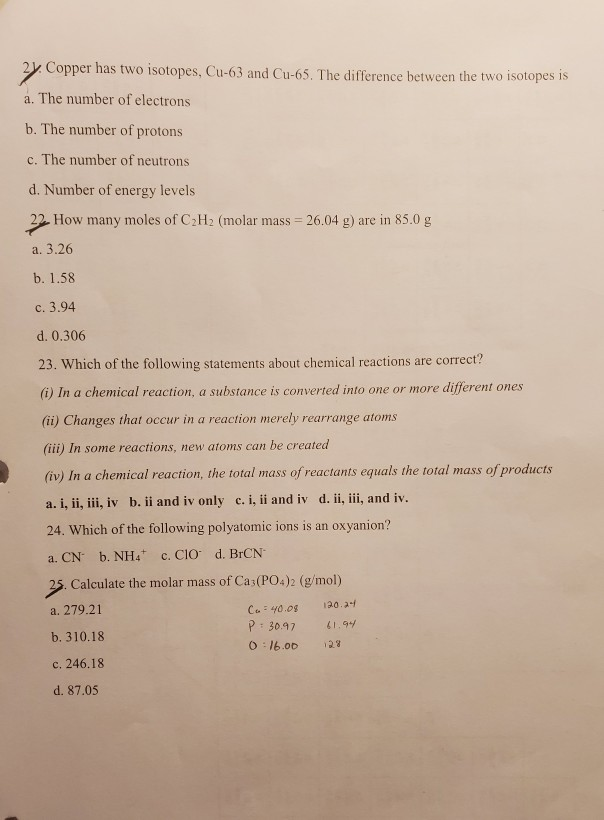 Solved 2. Copper has two isotopes, Cu-63 and Cu-65. The | Chegg.com
