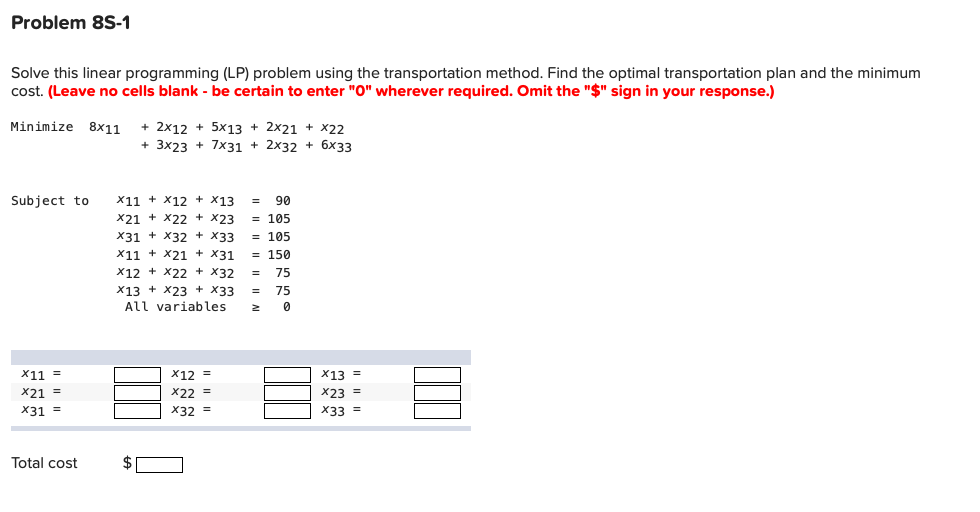Solved Problem 8S-1 Solve this linear programming (LP) | Chegg.com