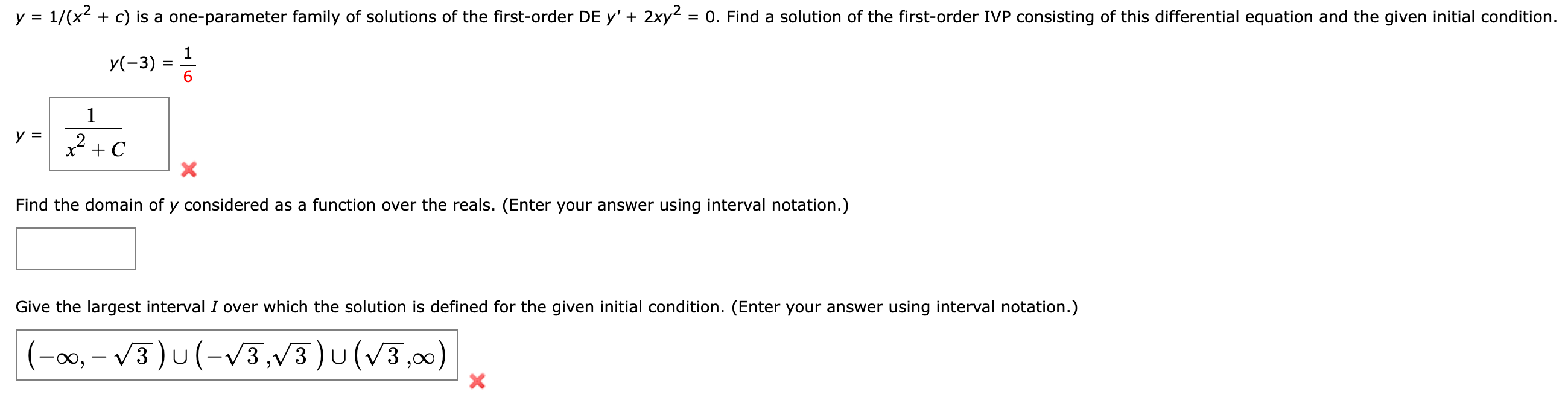 Solved y = 1/(x2 + c) is a one-parameter family of | Chegg.com