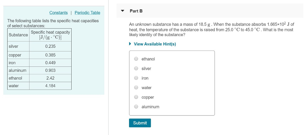 Solved Constants | Periodic Table Part A The following table | Chegg.com