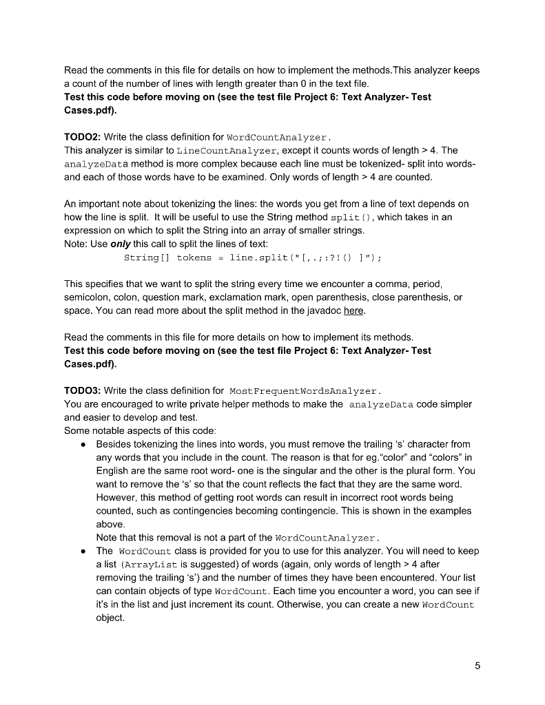 Project 6: Text Analyzer A Framework for Analyzing | Chegg.com
