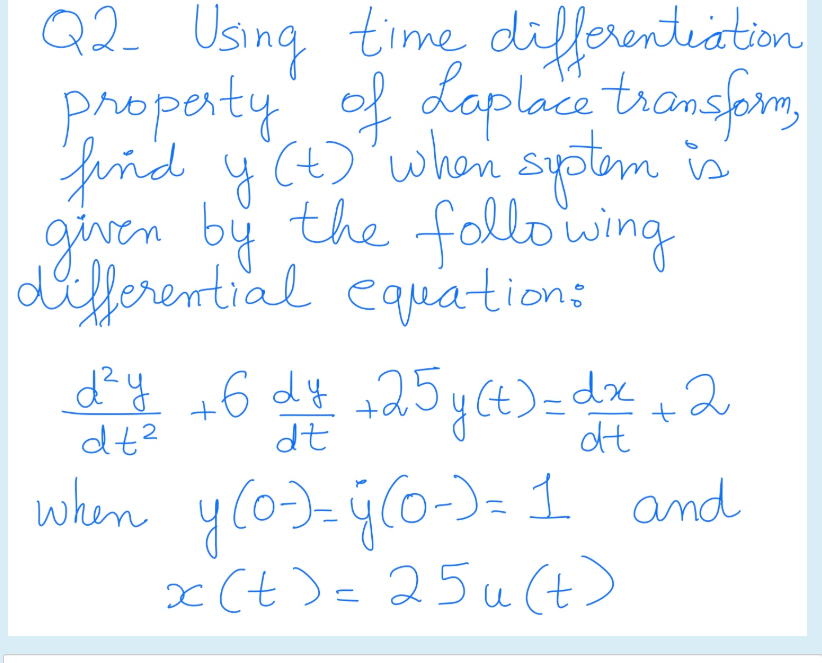 Solved Q2- Using time differentiation property of Laplace | Chegg.com