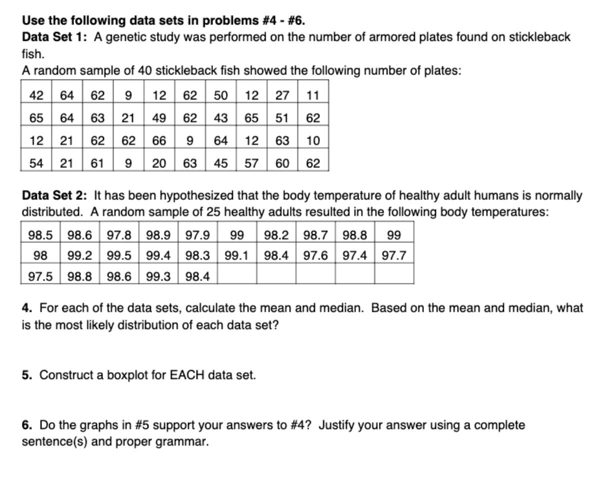 Solved Use the following data sets in problems #4 - #6. Data | Chegg.com