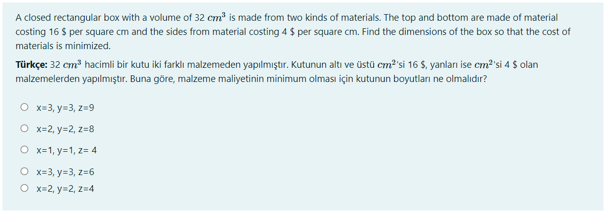 Solved A closed rectangular box with a volume of 32 cm3 is | Chegg.com