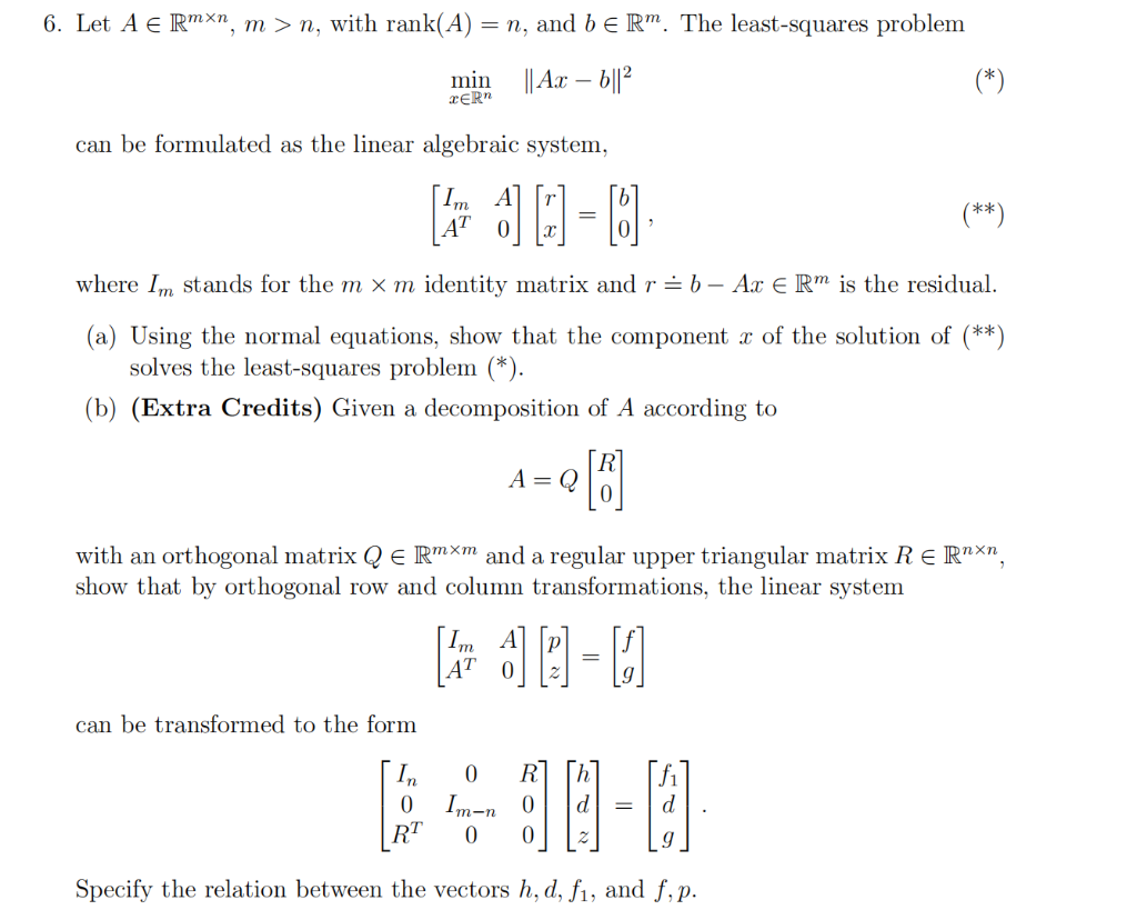 Solved Let A∈Rm×n,m>n, with rank(A)=n, and b∈Rm. The | Chegg.com