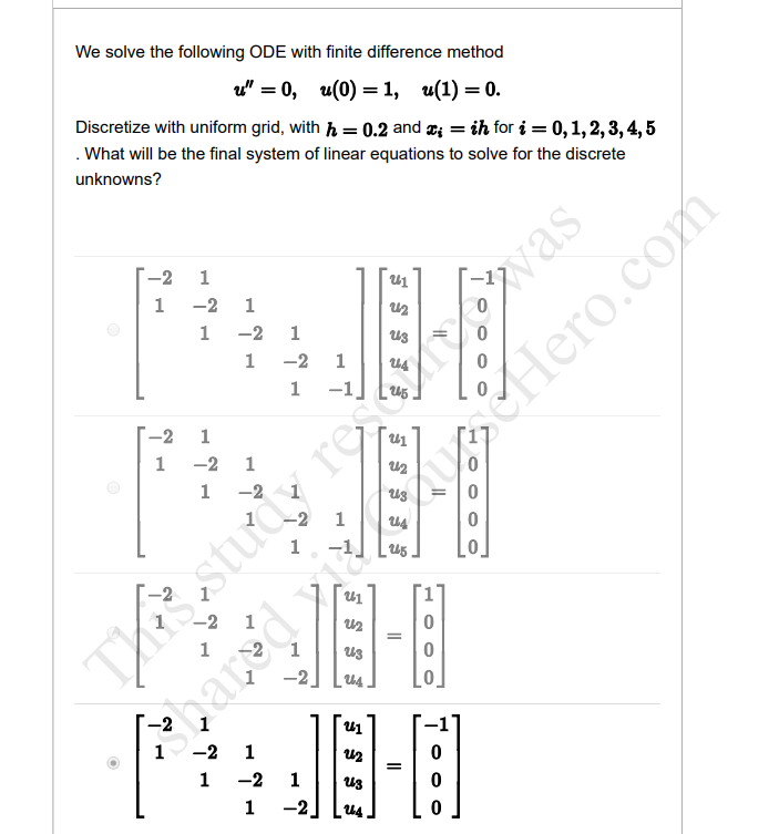 We solve the following ODE with finite difference | Chegg.com
