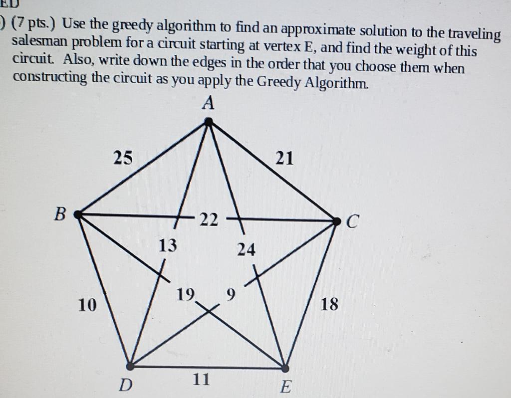Solved ) (7 pts.) Use the greedy algorithm to find an | Chegg.com