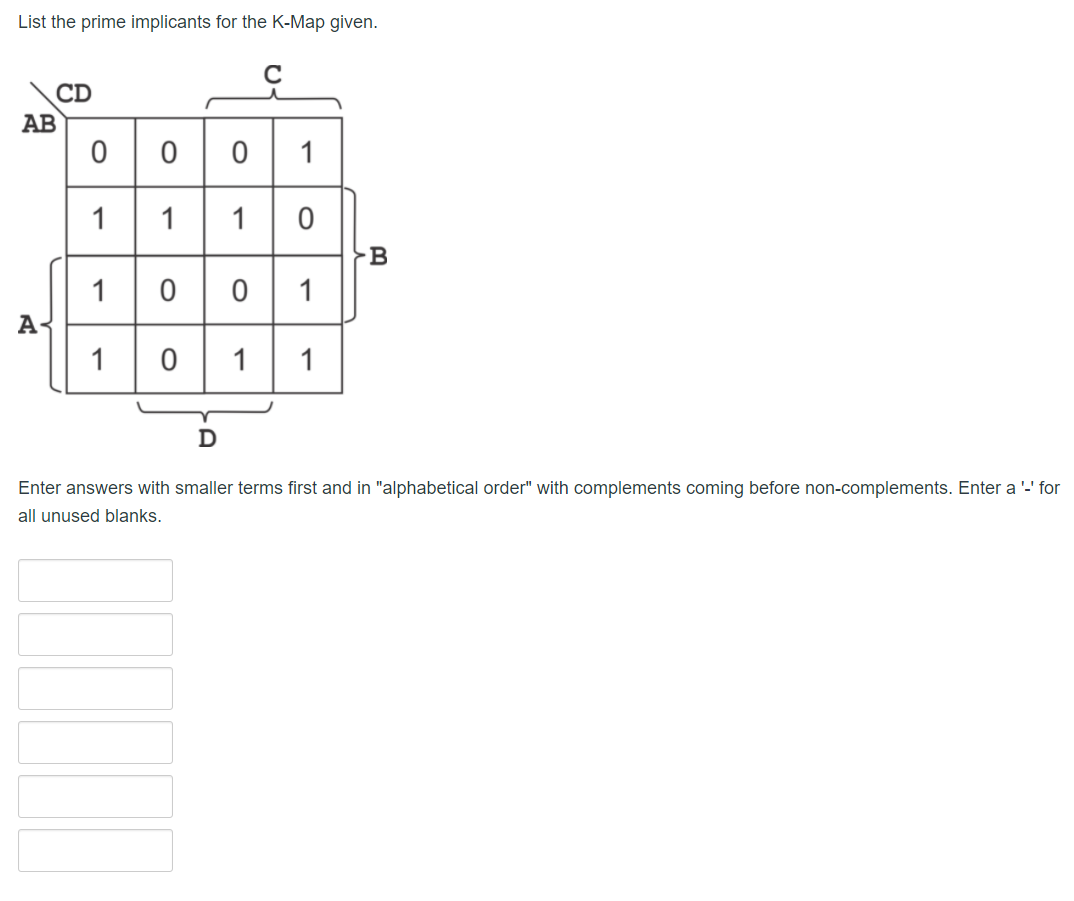 Solved List the prime implicants for the K-Map given. с CD | Chegg.com