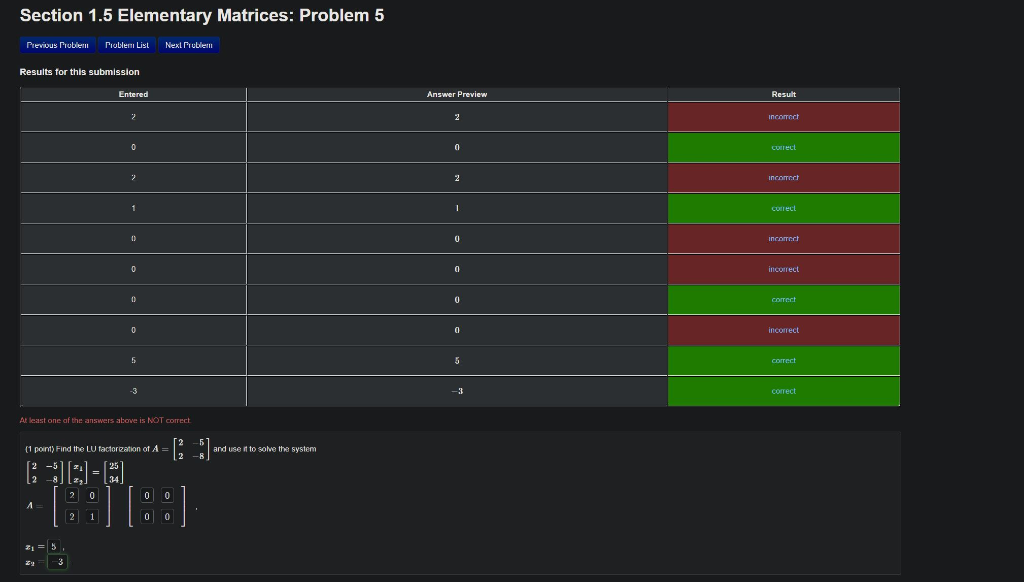 Solved Section 1.5 Elementary Matrices: Problem 5 Previous | Chegg.com