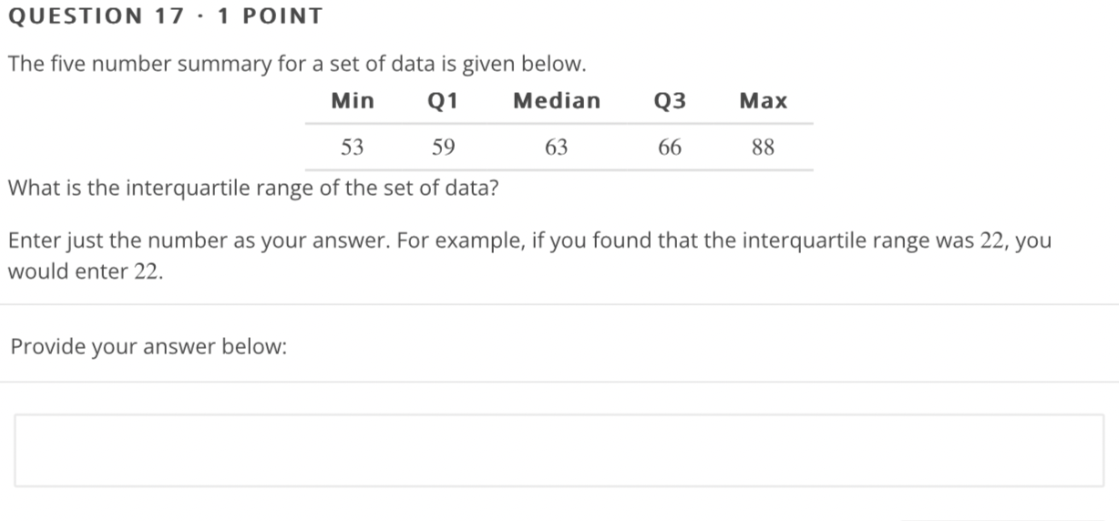 Solved QUESTION 17*1 ﻿POINTThe five number summary for a set | Chegg.com