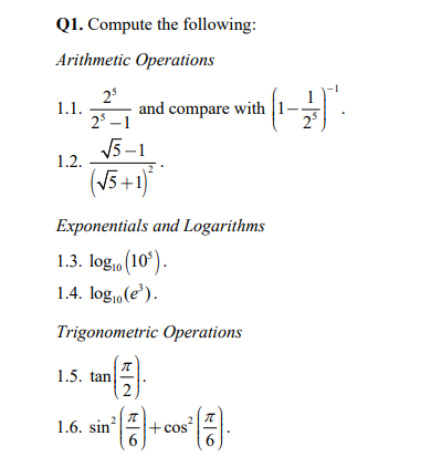 Solved Q1. Compute the following: Arithmetic Operations 1.1. | Chegg.com