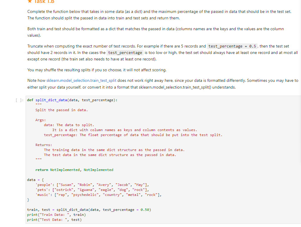 Solved Complete the function below that takes in some data | Chegg.com