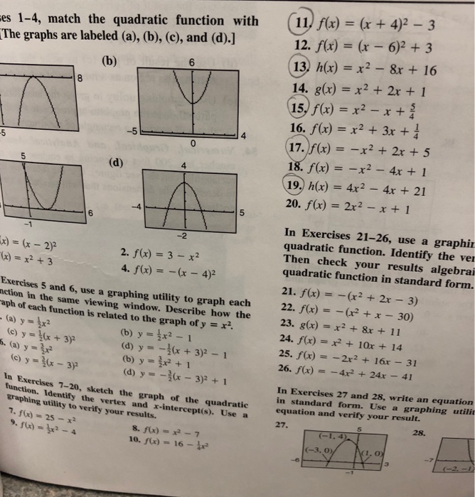Solved es 1-4, match the quadratic function with (11) flx) | Chegg.com