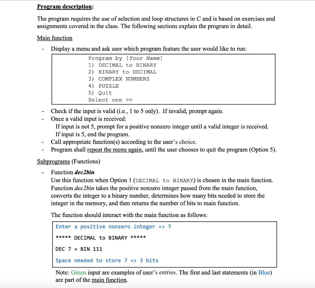 Solved Program description: The program requires the use of | Chegg.com