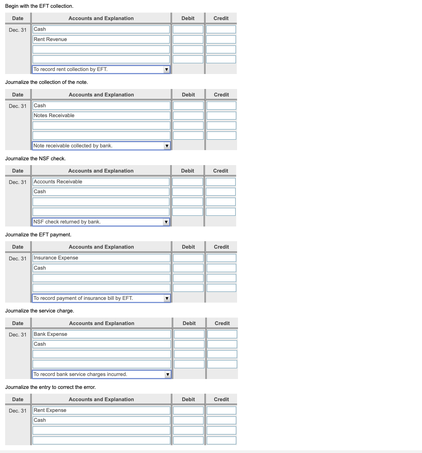 Solved Begin with the EFT collection. Journalize the | Chegg.com