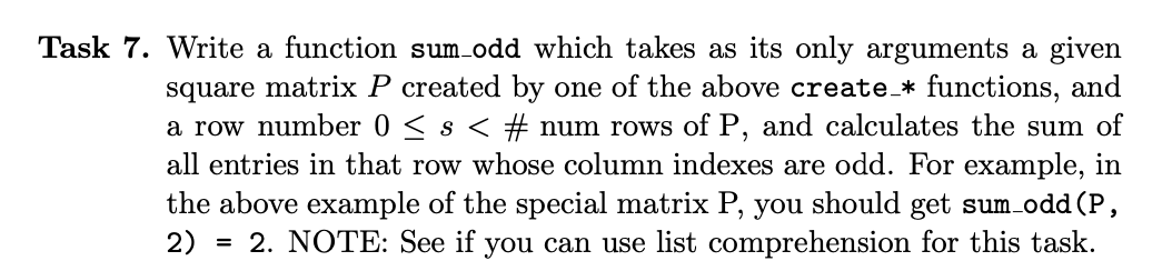 Task 7. Write a function sum_odd which takes as its | Chegg.com