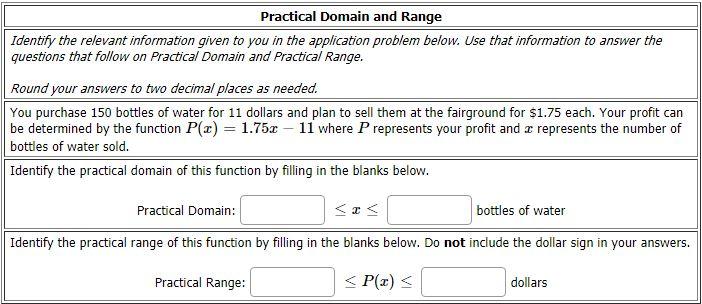 Solved Practical Domain and Range Identify the relevant | Chegg.com