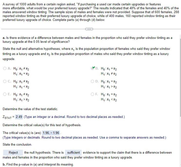 Solved A survey of 1000 adults from a certain region asked, | Chegg.com