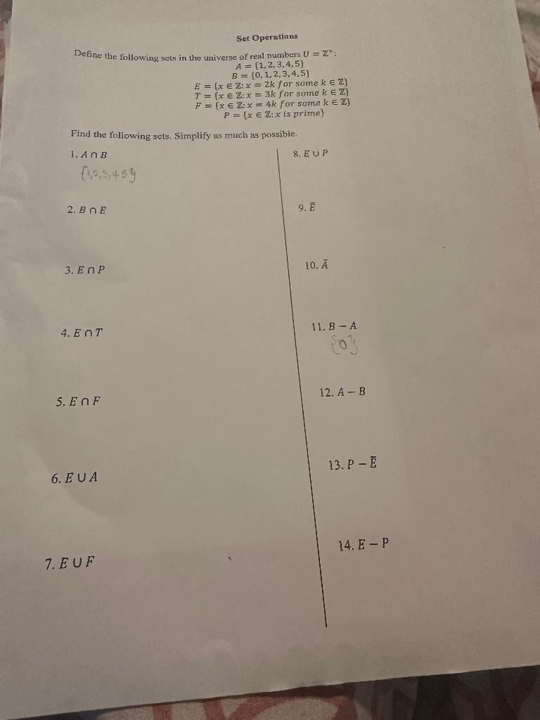 Solved Define the following sets in the universe of real | Chegg.com
