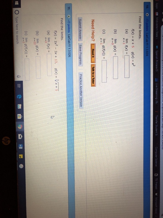 Solved Find the limits. f(x) x 5 g(x) x2 (a) lim f(x) (b) | Chegg.com