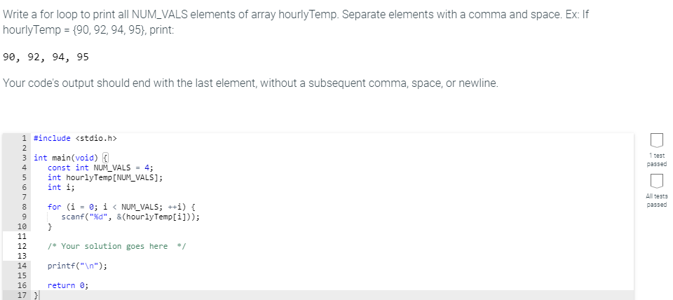 Solved Write a for loop to print all NUM_VALS elements of | Chegg.com