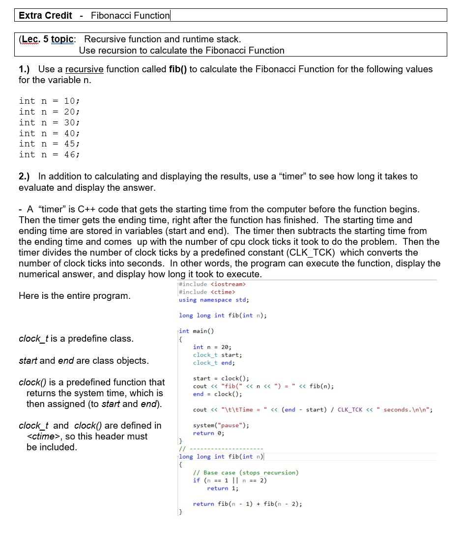 Solved Extra Credit - Fibonacci Function (Lec. 5 topic: | Chegg.com