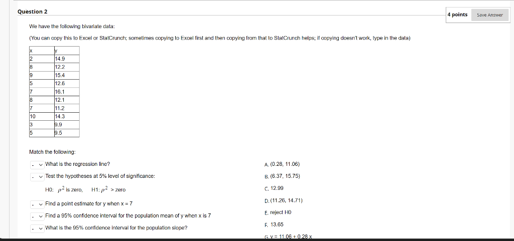 We have the following bivariate data: (You can copy | Chegg.com