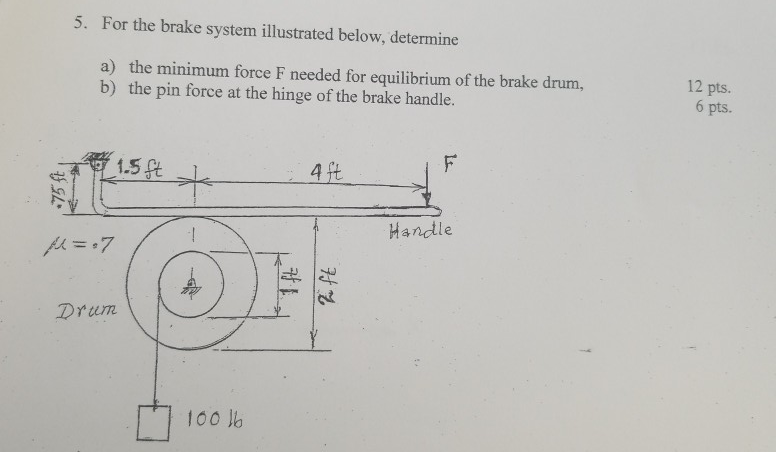 Solved 5. For the brake system illustrated below, determine | Chegg.com