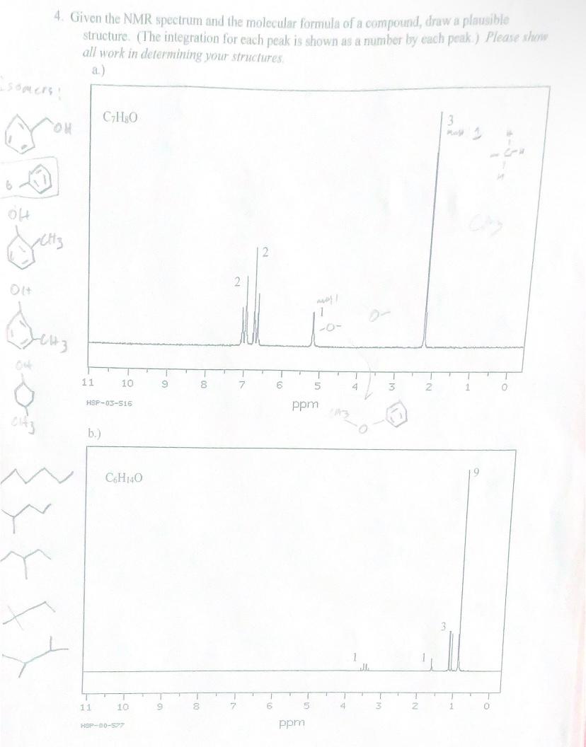 Solved 4. Given the NMR spectrum and the molecular formula | Chegg.com