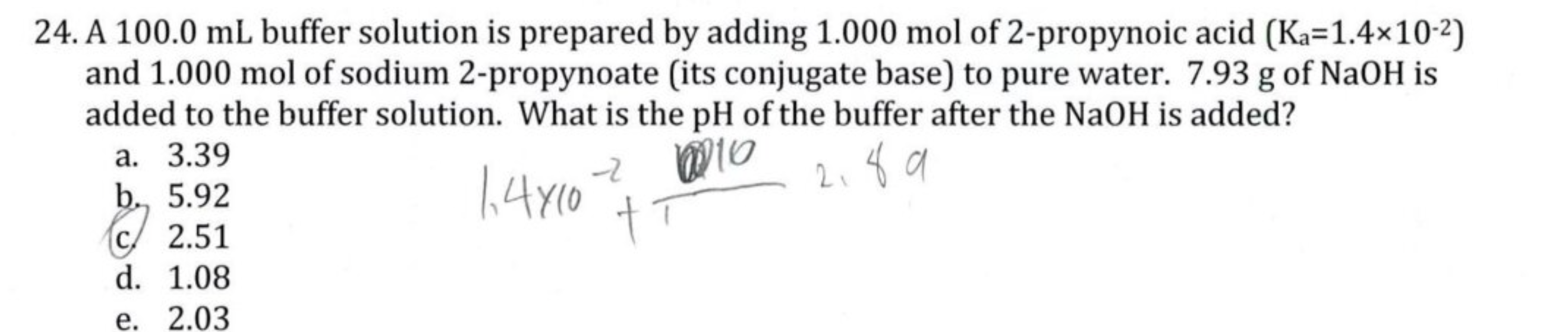 Solved 24. A 100.0 mL buffer solution is prepared by adding | Chegg.com