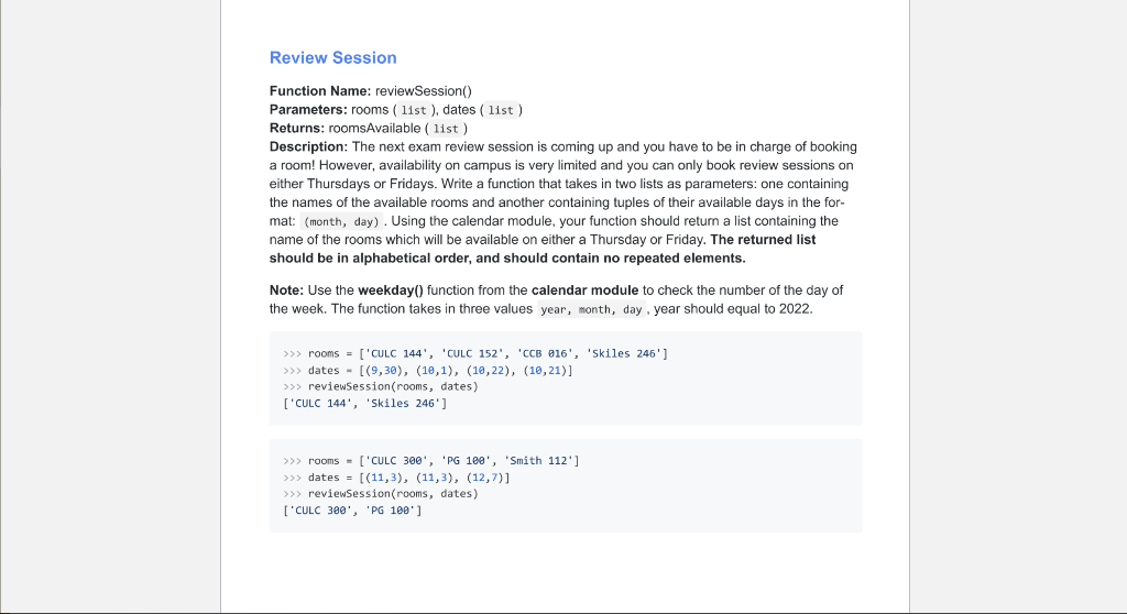 Solved Review Session Function Name: reviewSession() | Chegg.com Solved Review Session Function Name: reviewSession() | Chegg.com