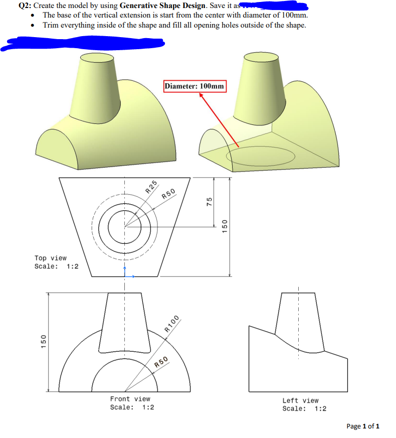 Solved Q2: Create the model by using Generative Shape | Chegg.com