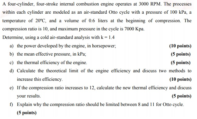 Solved A four-cylinder, four-stroke internal combustion | Chegg.com