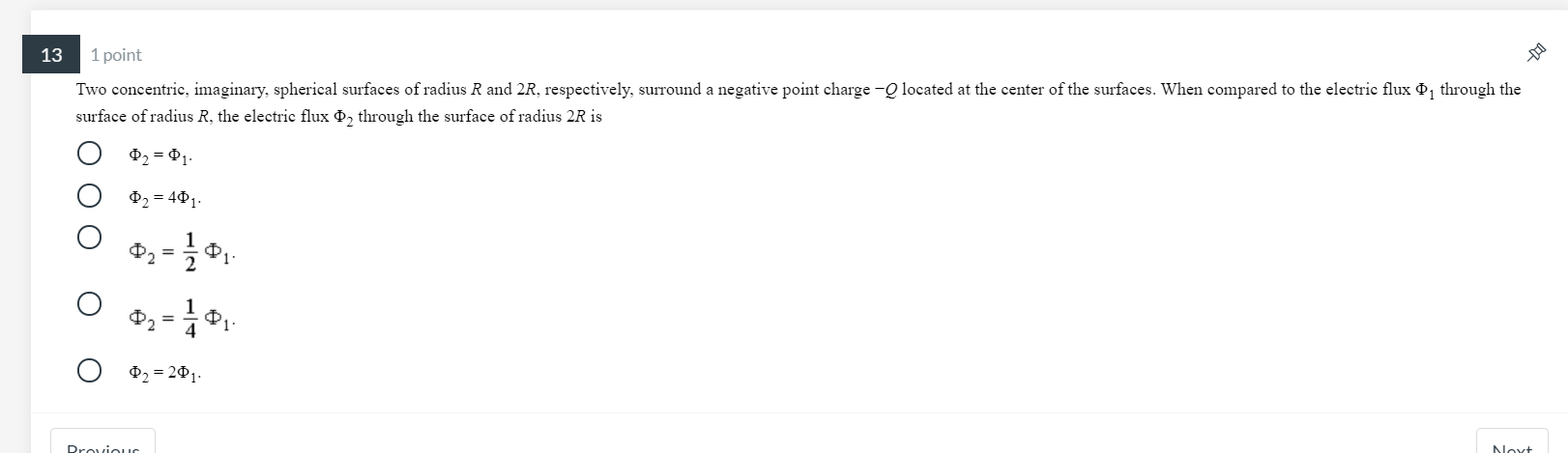 Solved 13 1 point 10 Two concentric, imaginary, spherical | Chegg.com