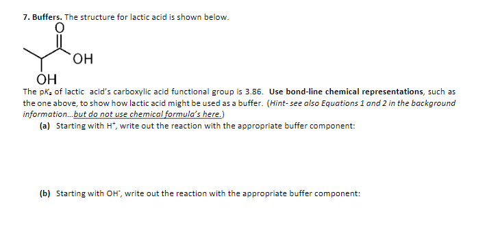 Solved Buffers. The structure for lactic acid is shown | Chegg.com