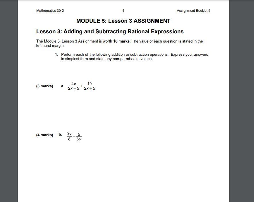 Solved Mathematics 30-2 Assignment Booklet 5 MODULE 5: | Chegg.com