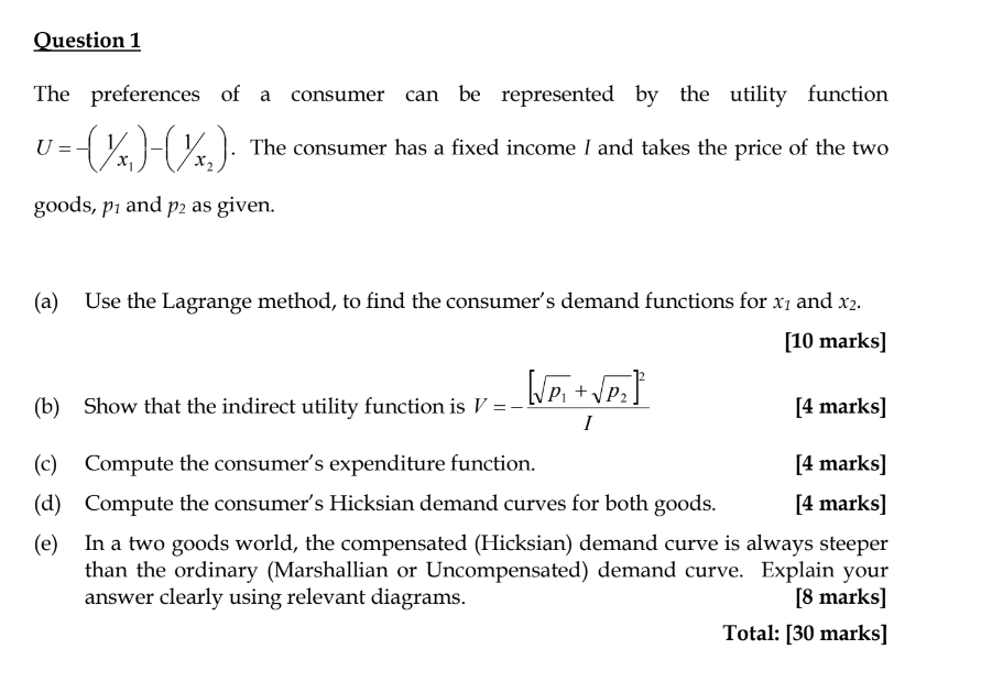 Solved Question 1 The preferences of a consumer can be | Chegg.com