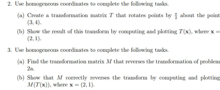 Solved 2. Use homogeneous coordinates to complete the | Chegg.com