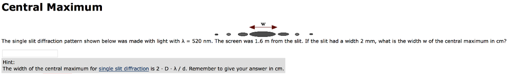 Solved Central Maximum The single slit diffraction pattern | Chegg.com