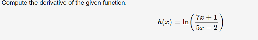 Solved Compute the derivative of the given function. | Chegg.com