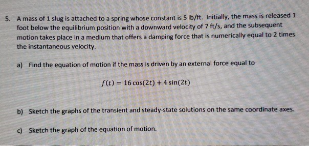 Solved 5. A mass of 1 slug is attached to a spring whose | Chegg.com