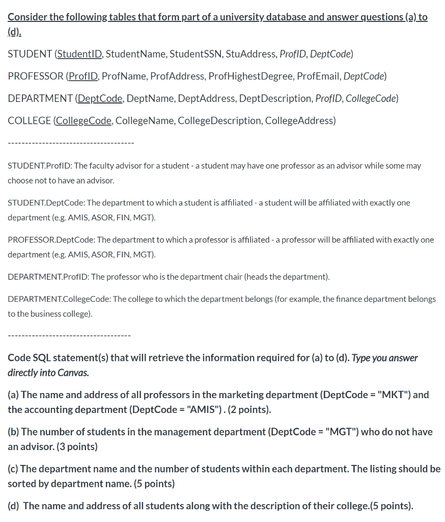 Solved Consider the following tables that form part of a | Chegg.com