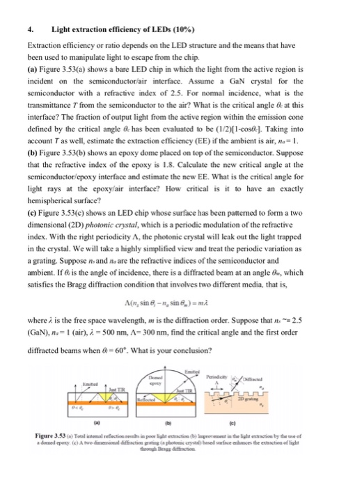 4" Light extraction efficiency of LEDs (10%) | Chegg.com