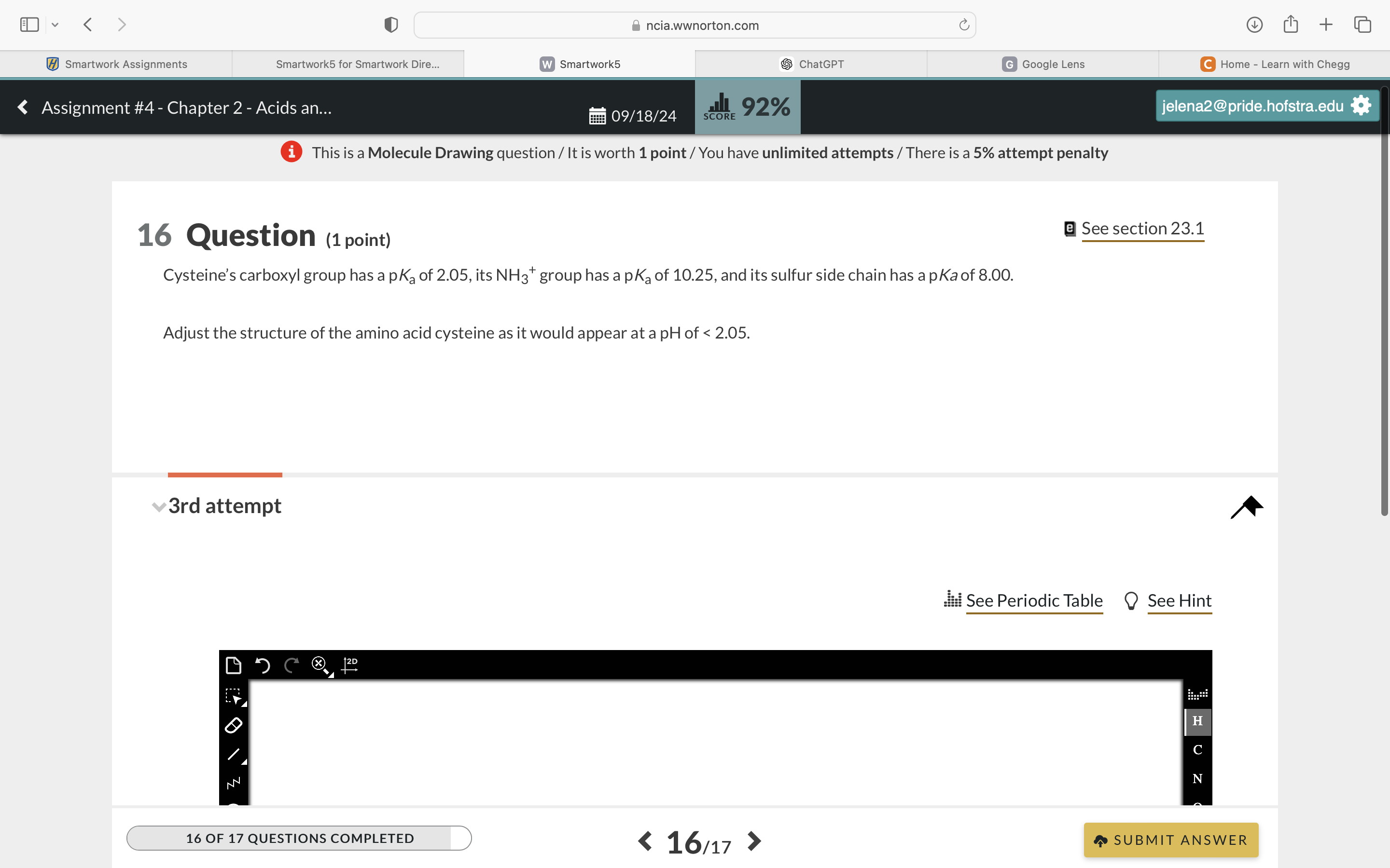 Solved 16 ﻿Question (1 ﻿point)a See section 23.1Cysteine's | Chegg.com