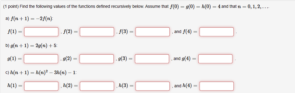 Solved (1 point) Find the following values of the functions | Chegg.com
