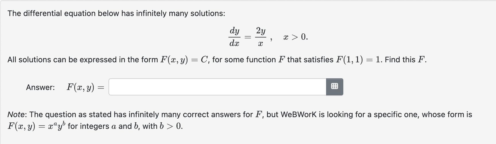 Solved The differential equation below has infinitely many | Chegg.com